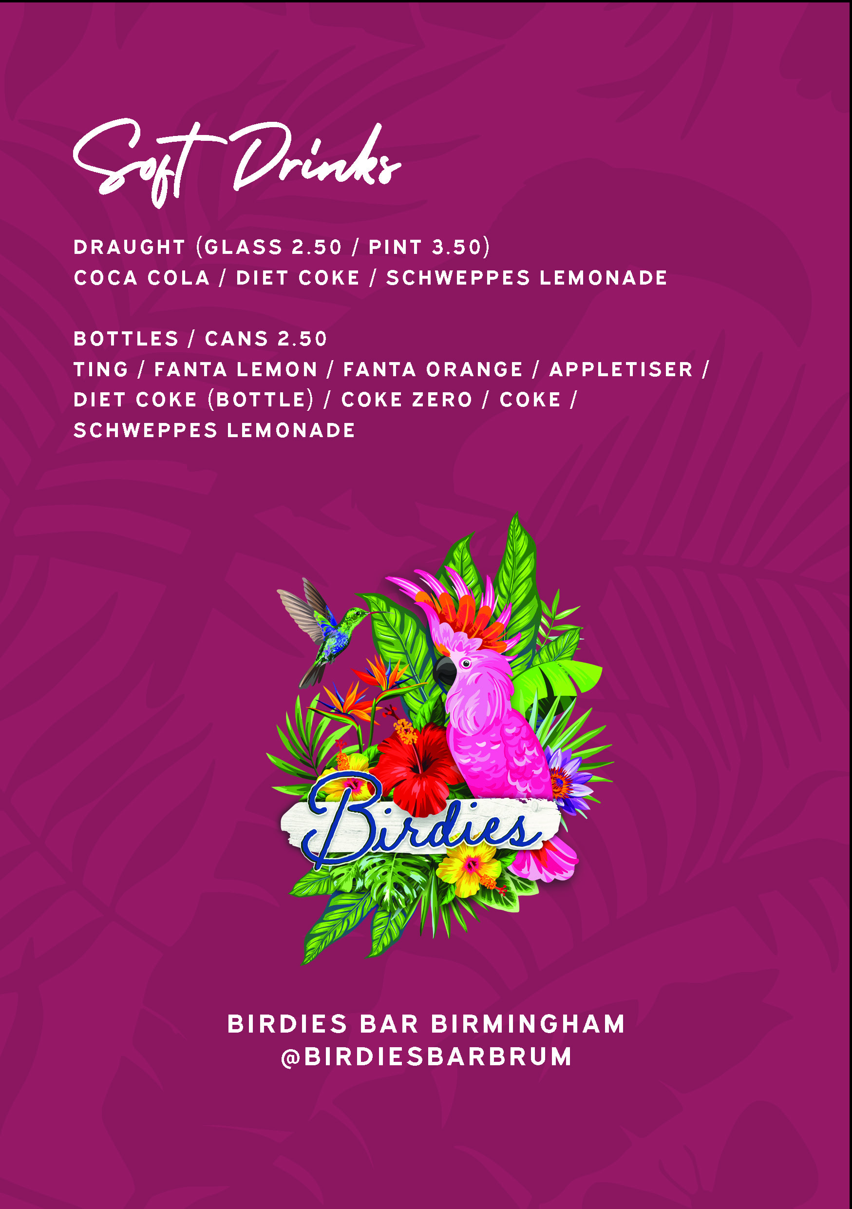 Food & Drink Menus | Birdies Bar in Birmingham